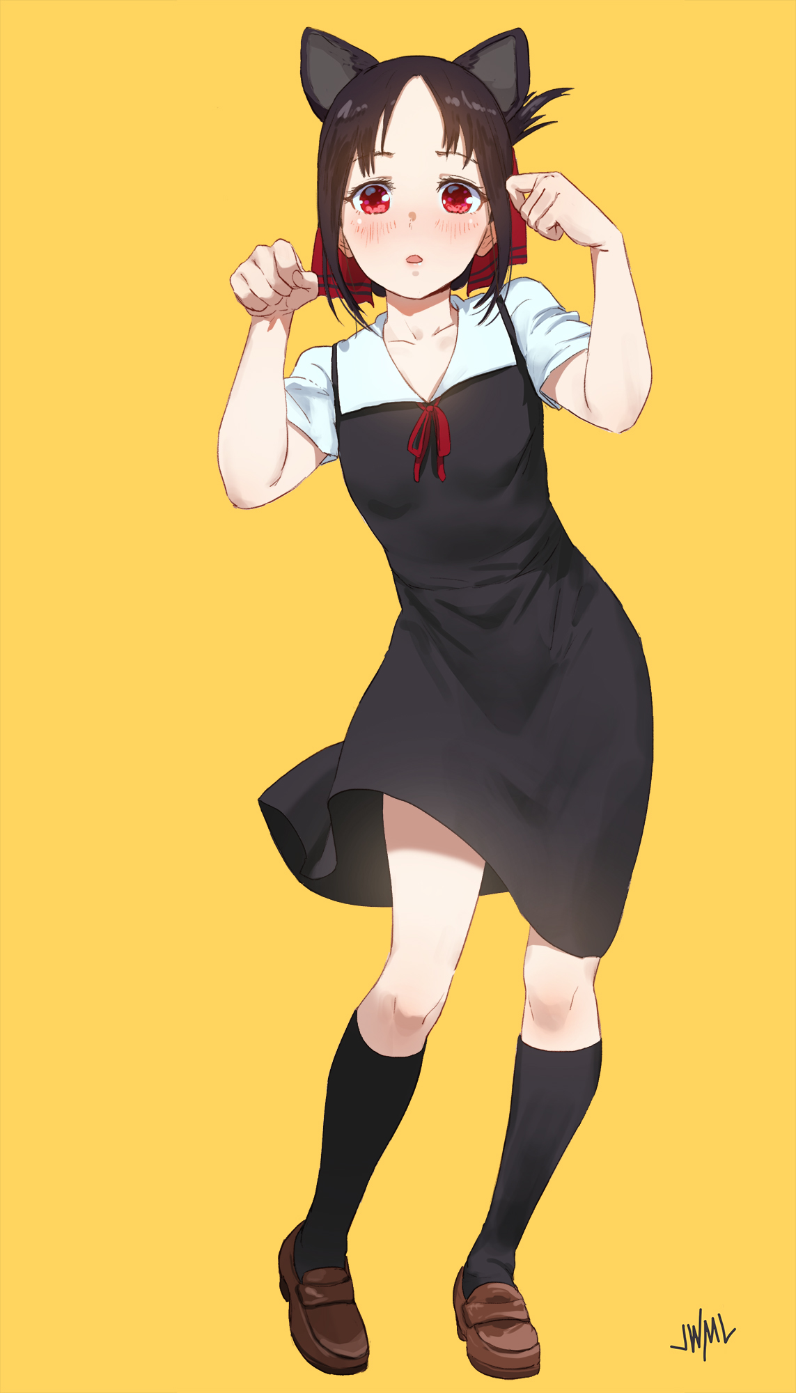 Safebooru - 1girl animal ears bangs black dress black hair black legwear blush brown footwear ...