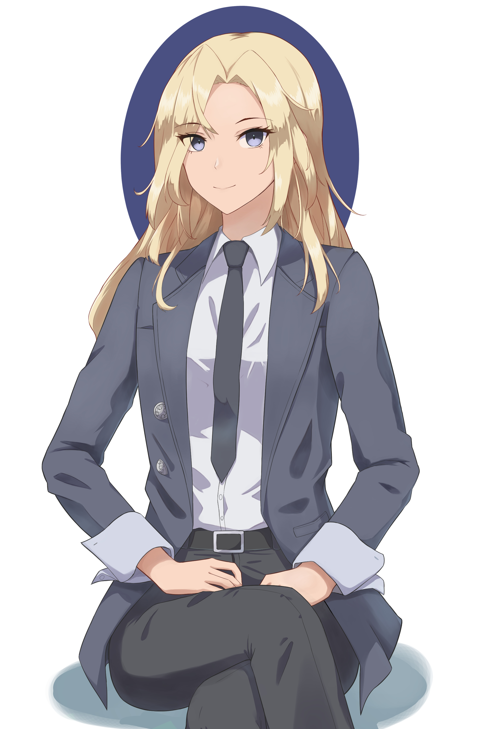 Safebooru - 1girl absurdres belt belt buckle black belt black pants blonde hair blue eyes buckle ...