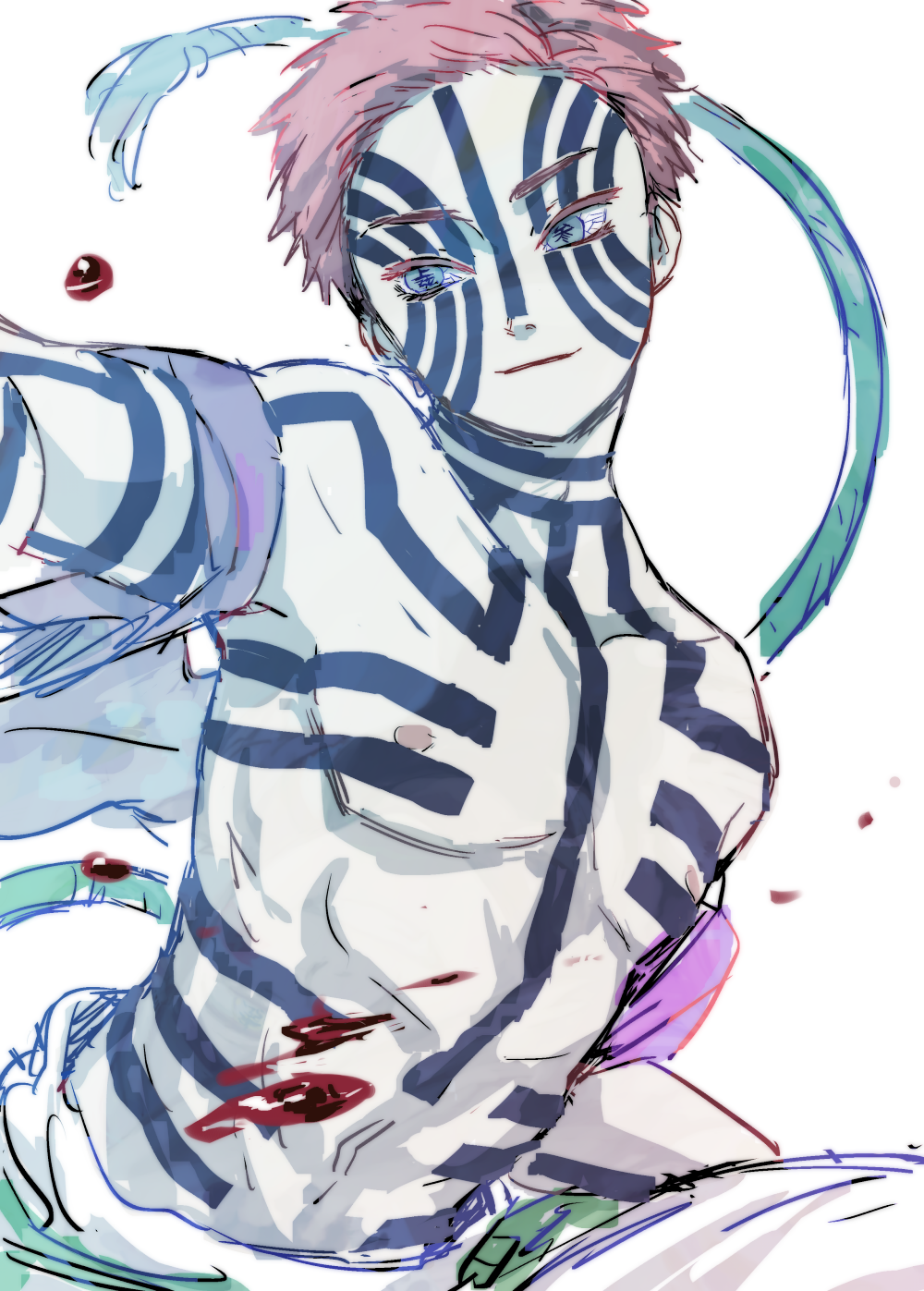 Safebooru - akaza (kimetsu no yaiba) blood blue eyes body markings ...