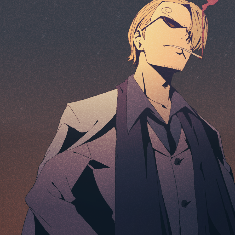 Safebooru - 1boy blonde hair cigarette facial hair formal from below ...