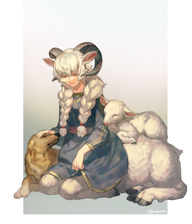 Safebooru - 1girl animal ears blue dress braid centauroid closed eyes ...