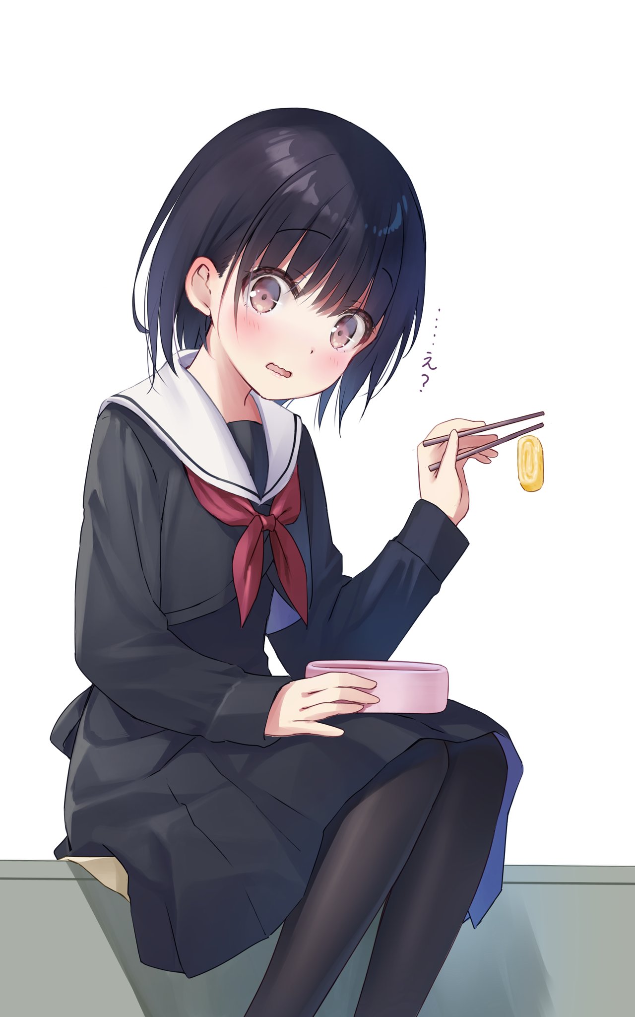 Safebooru - 1girl black hair black legwear black serafuku black shirt black skirt blush brown ...