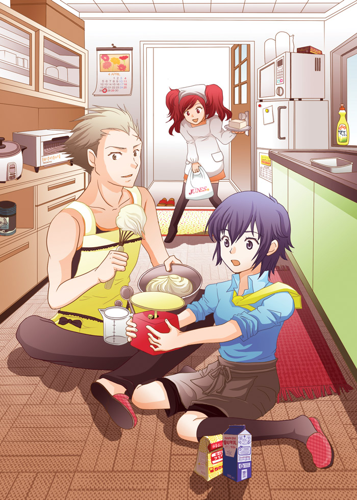 Safebooru - blonde hair blue hair cooking kitchen kujikawa rise persona ...