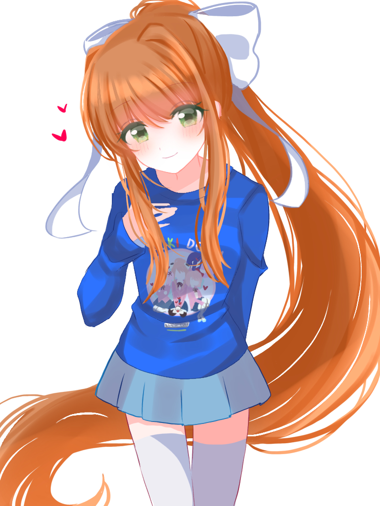 Safebooru - blue sweater bow brown hair cowboy shot doki doki ...
