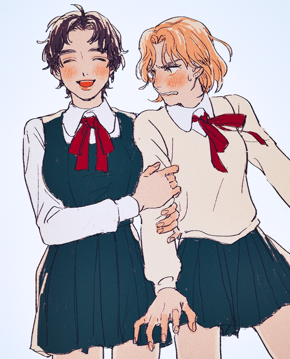 Safebooru - 2girls arm grab birthmark black hair blonde hair blush dio ...