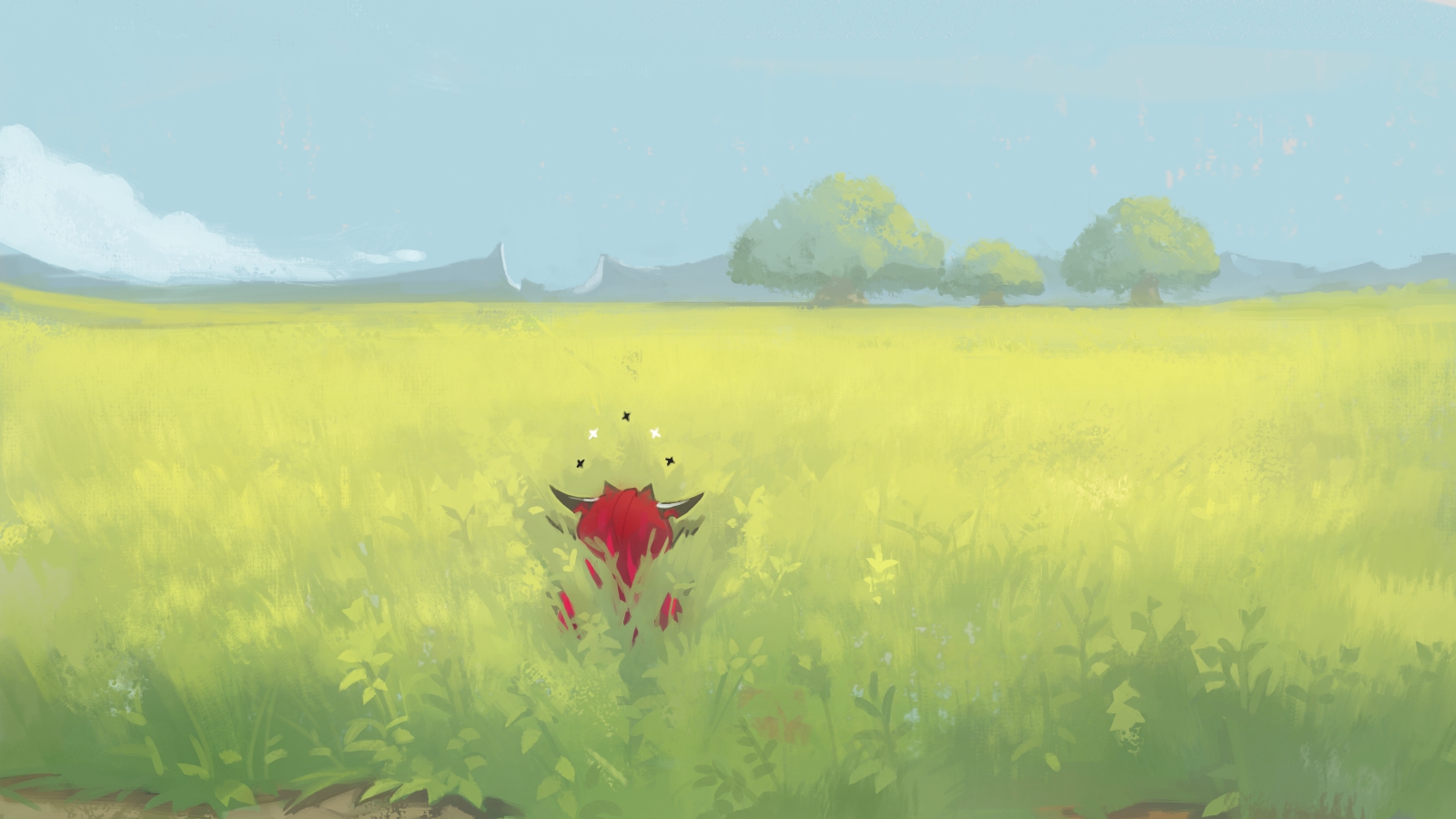 Safebooru - 1girl chibi clouds commentary day english commentary grass ...