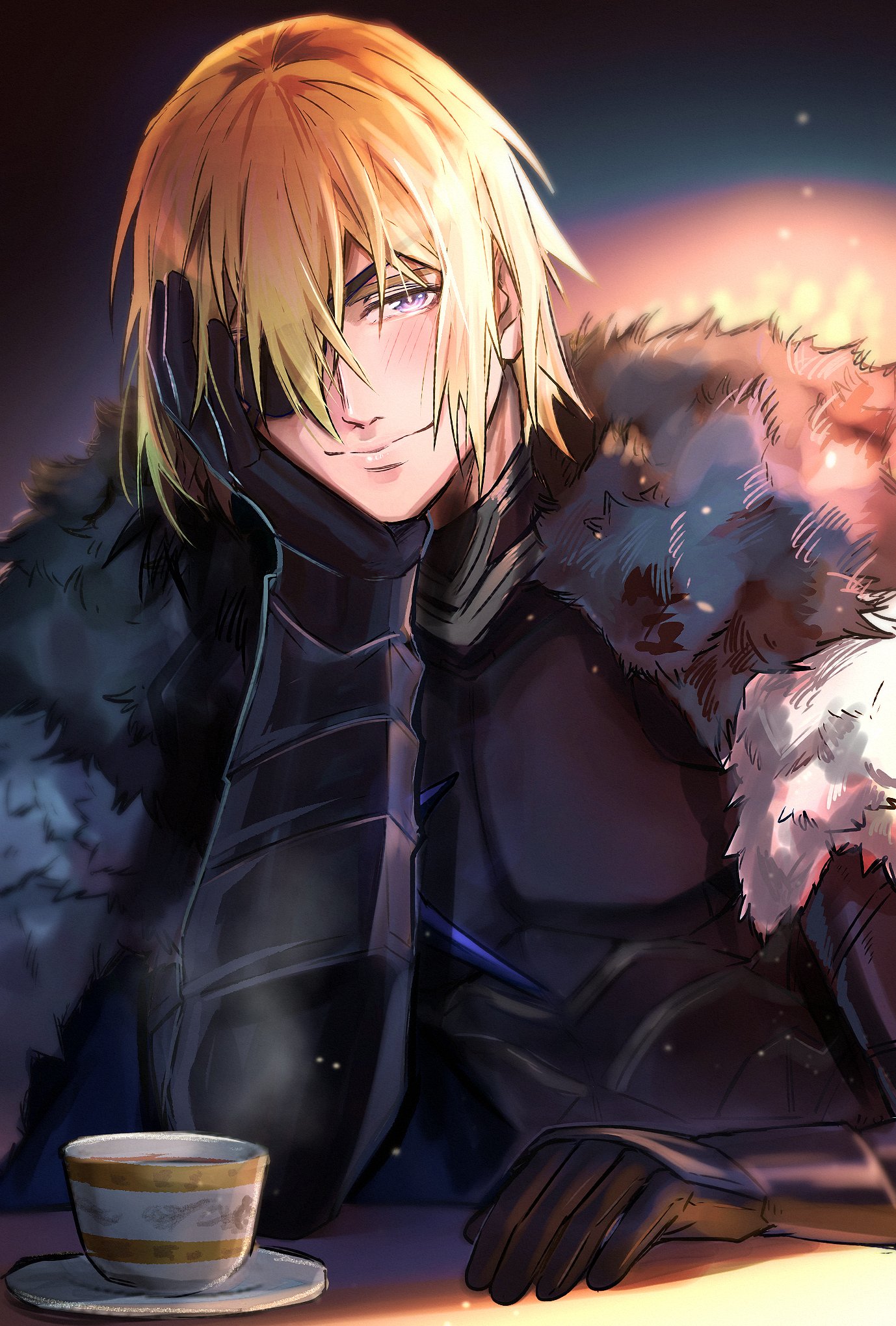 Safebooru - 1boy armor bangs black gloves blonde hair blue eyes blush ...