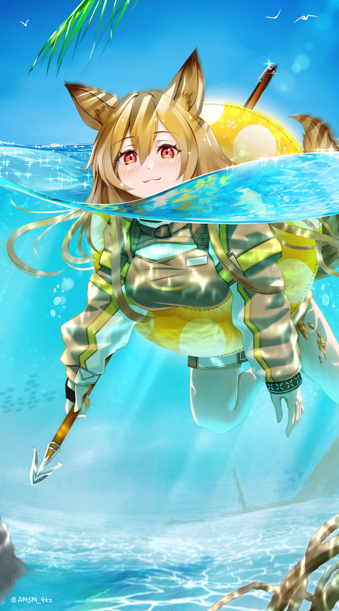 Safebooru - 1girl :3 animal ears arknights bangs bird blue sky brown hair ceobe (arknights ...