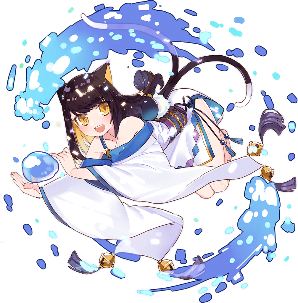 Safebooru - 1girl :d animal ears ark order bangs bare legs bare shoulders bell black bow black ...