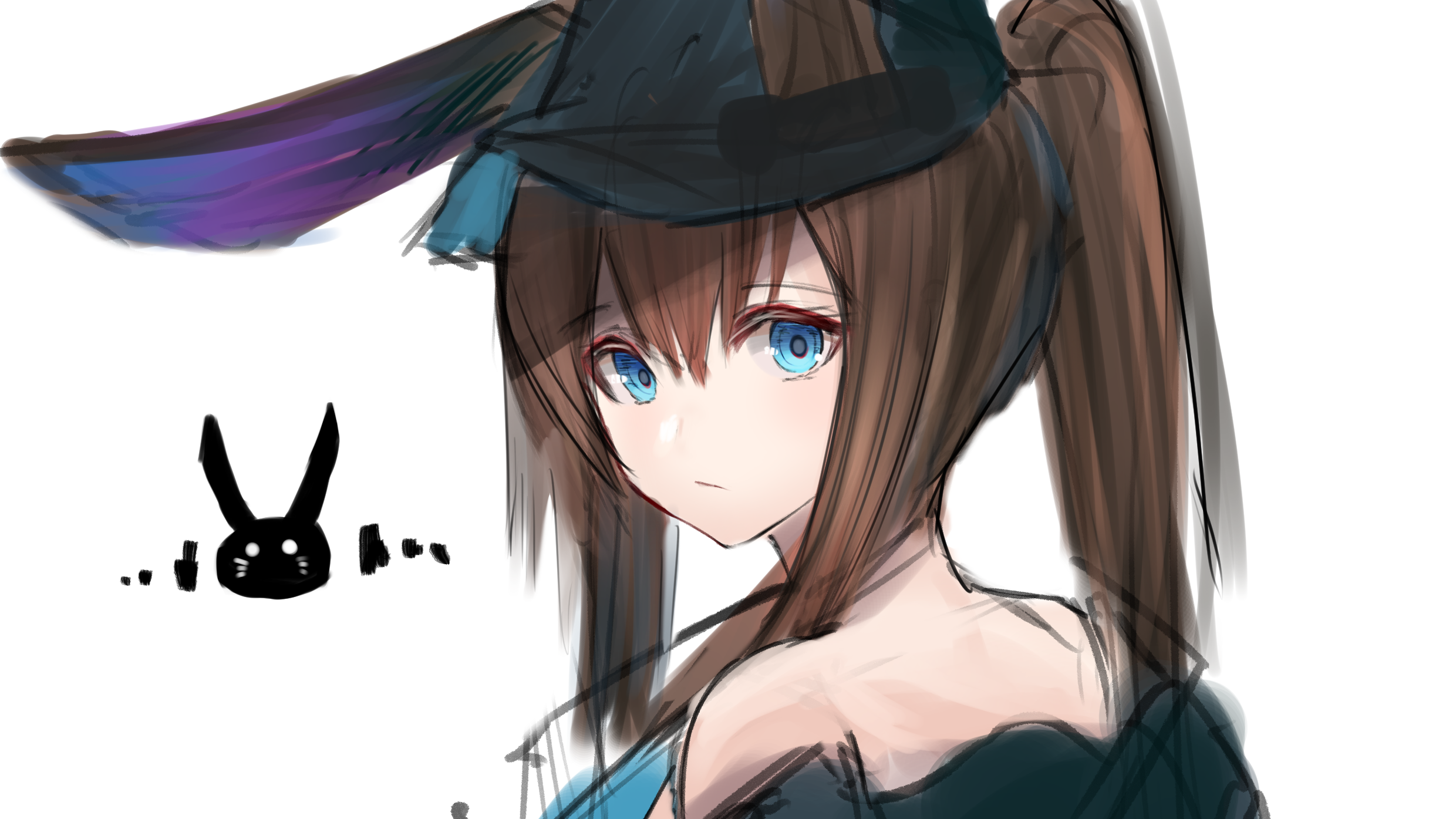 Safebooru - 1girl amiya (arknights) arknights black headwear blue eyes brown hair ears through ...