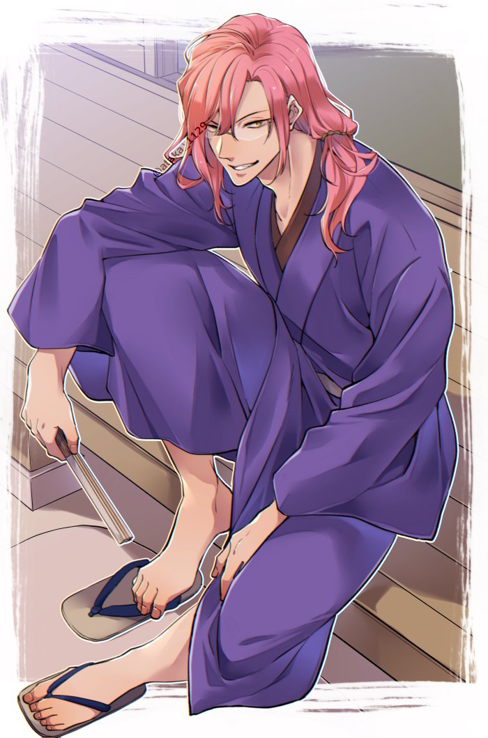Safebooru - 1boy ataka takeru blue kimono cherry blossom (sk8) folding ...