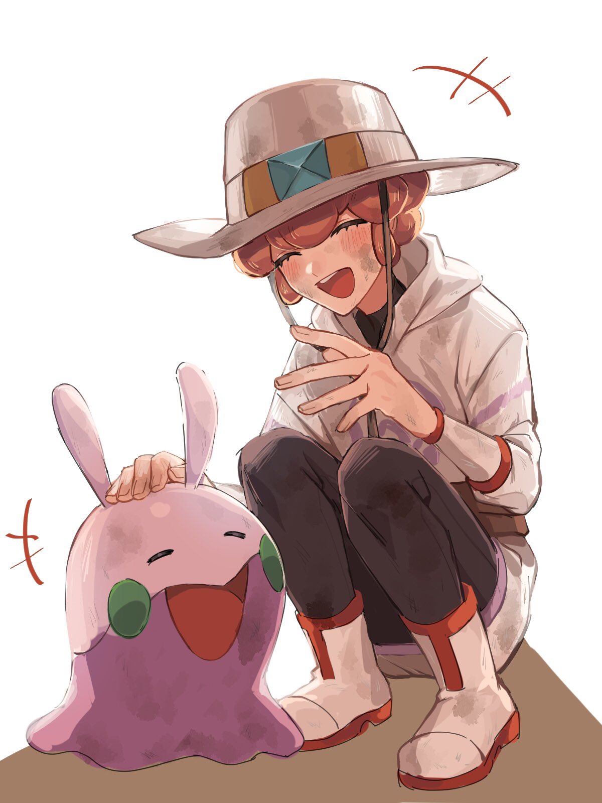 Safebooru - +++ 1boy :d bangs blush boots brown hair closed eyes ...