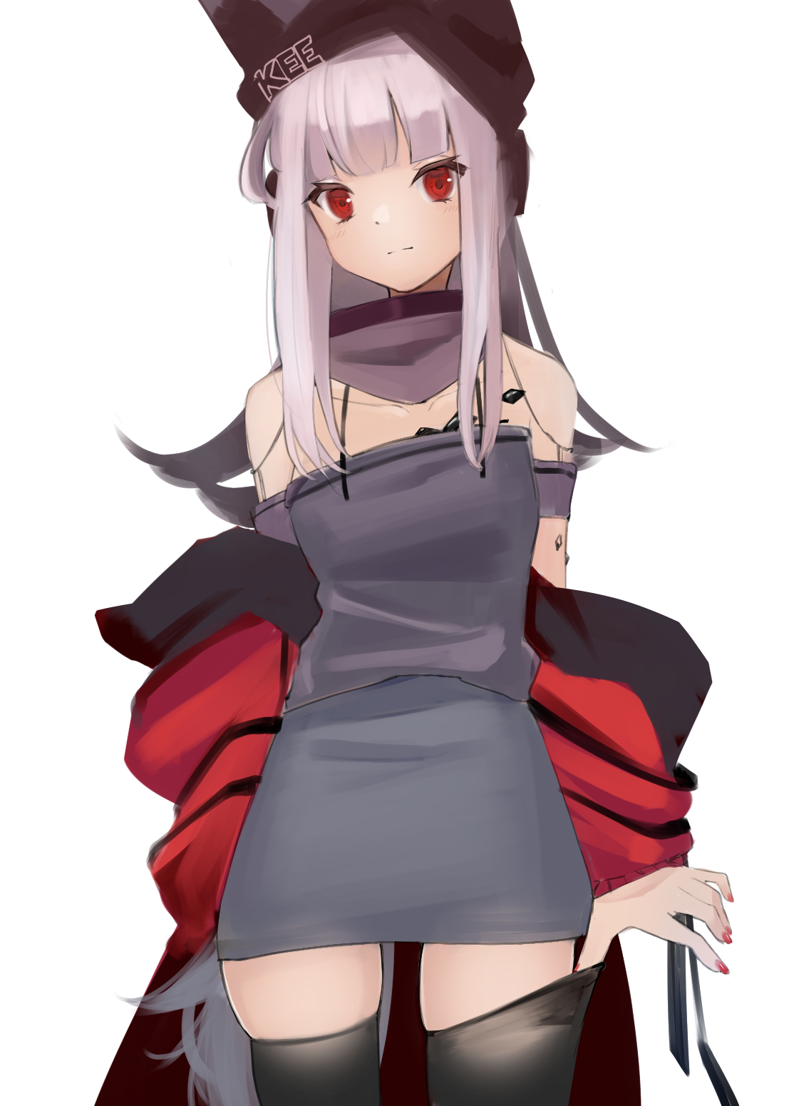 Safebooru - 1girl adjusting clothes adjusting legwear animal ears arknights beanie black ...