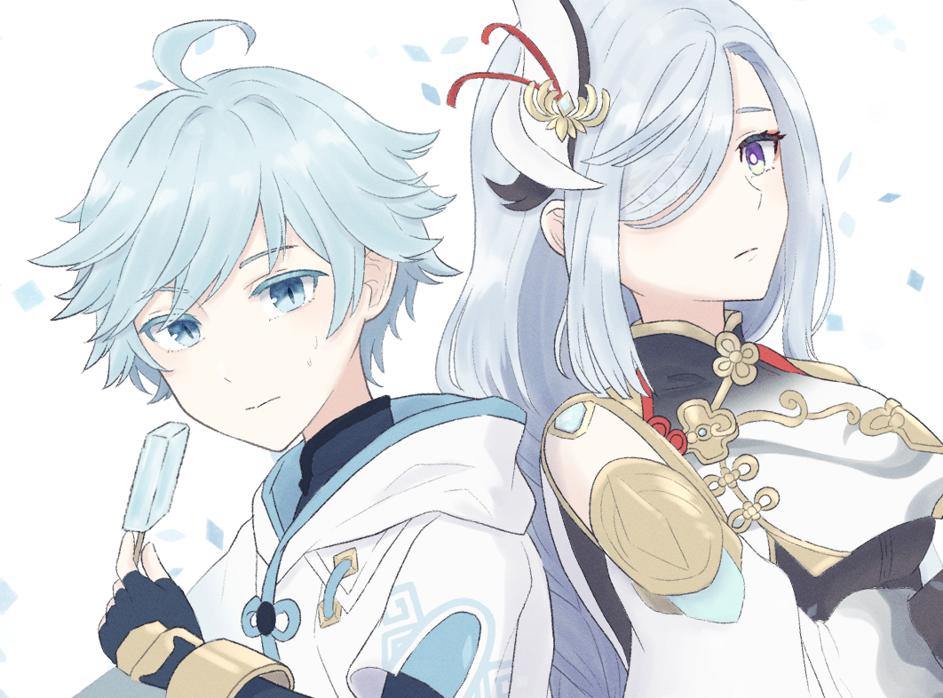 Safebooru - 1boy 1girl age difference ahoge aunt and nephew bangs blue eyes blue hair braid ...