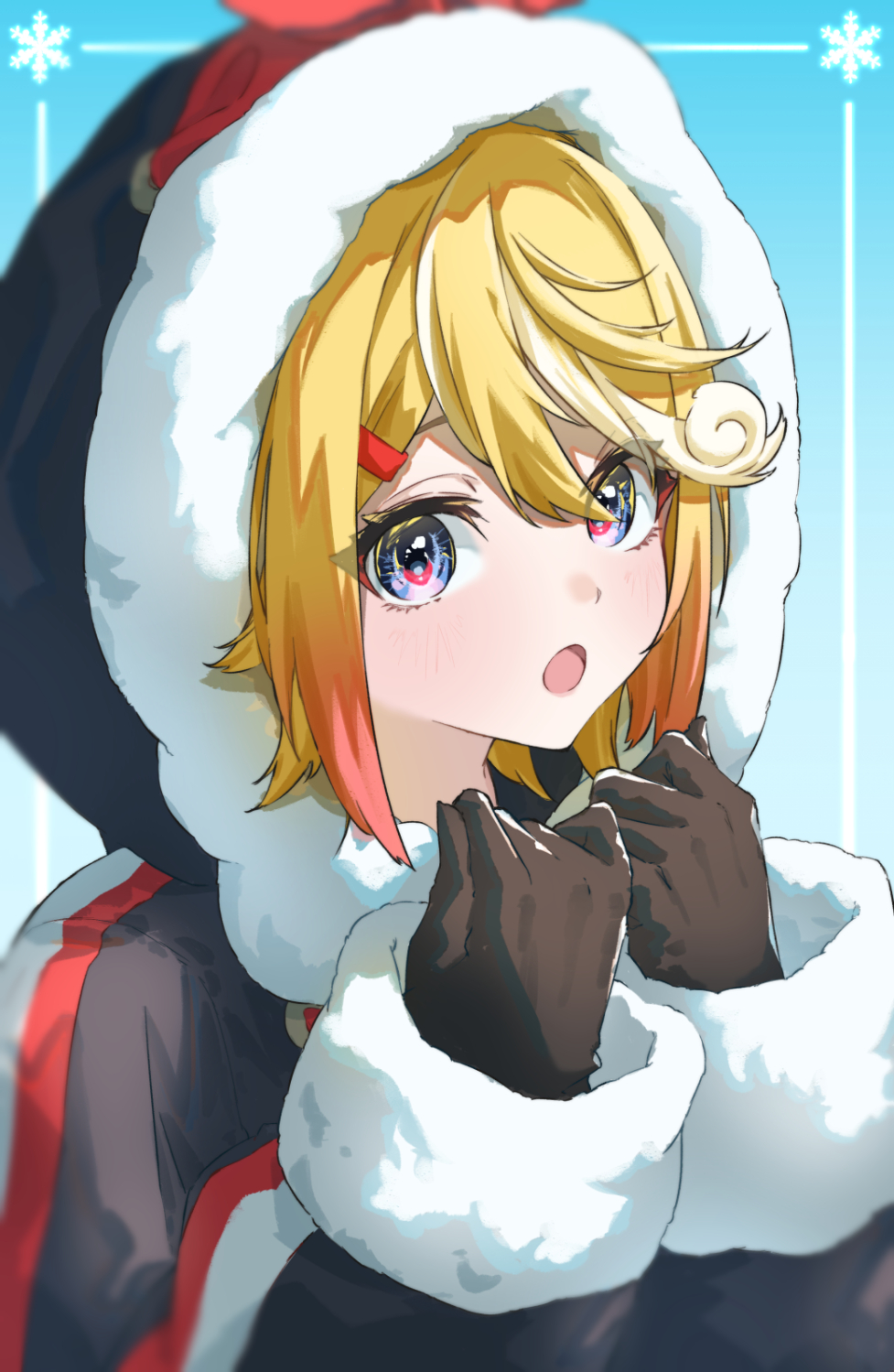 Safebooru - 1girl :o azusa (azunyan12) black gloves black jacket blue ...