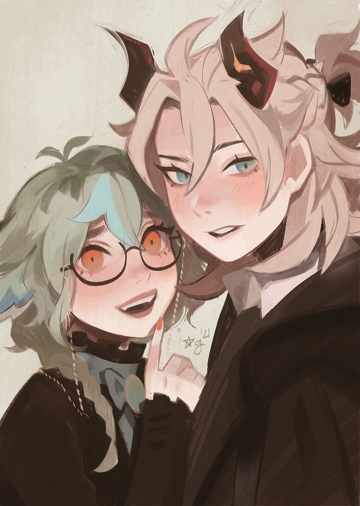 Safebooru - 1boy 1girl albedo (genshin impact) aleikats androgynous animal ears blonde hair blue ...