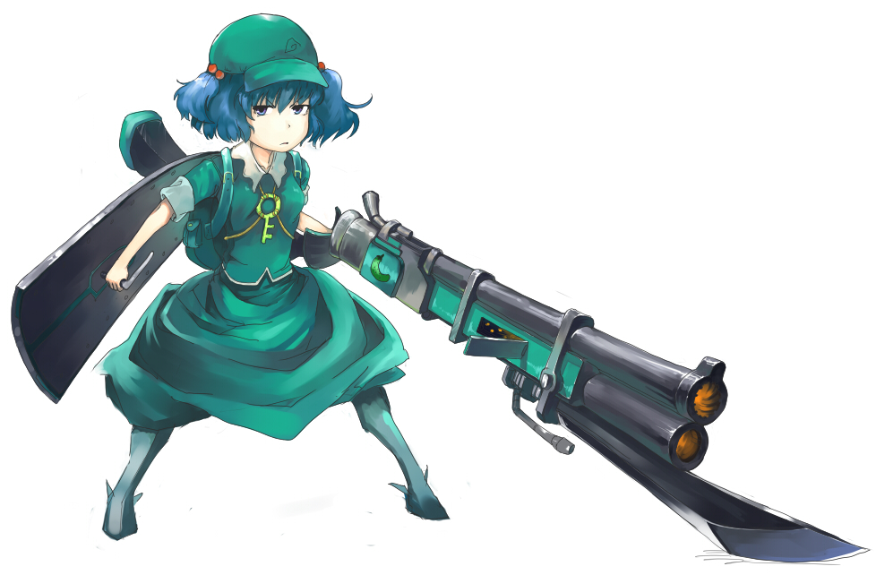 Safebooru - blue hair gun gunlance hair bobbles hair ornament hat ...