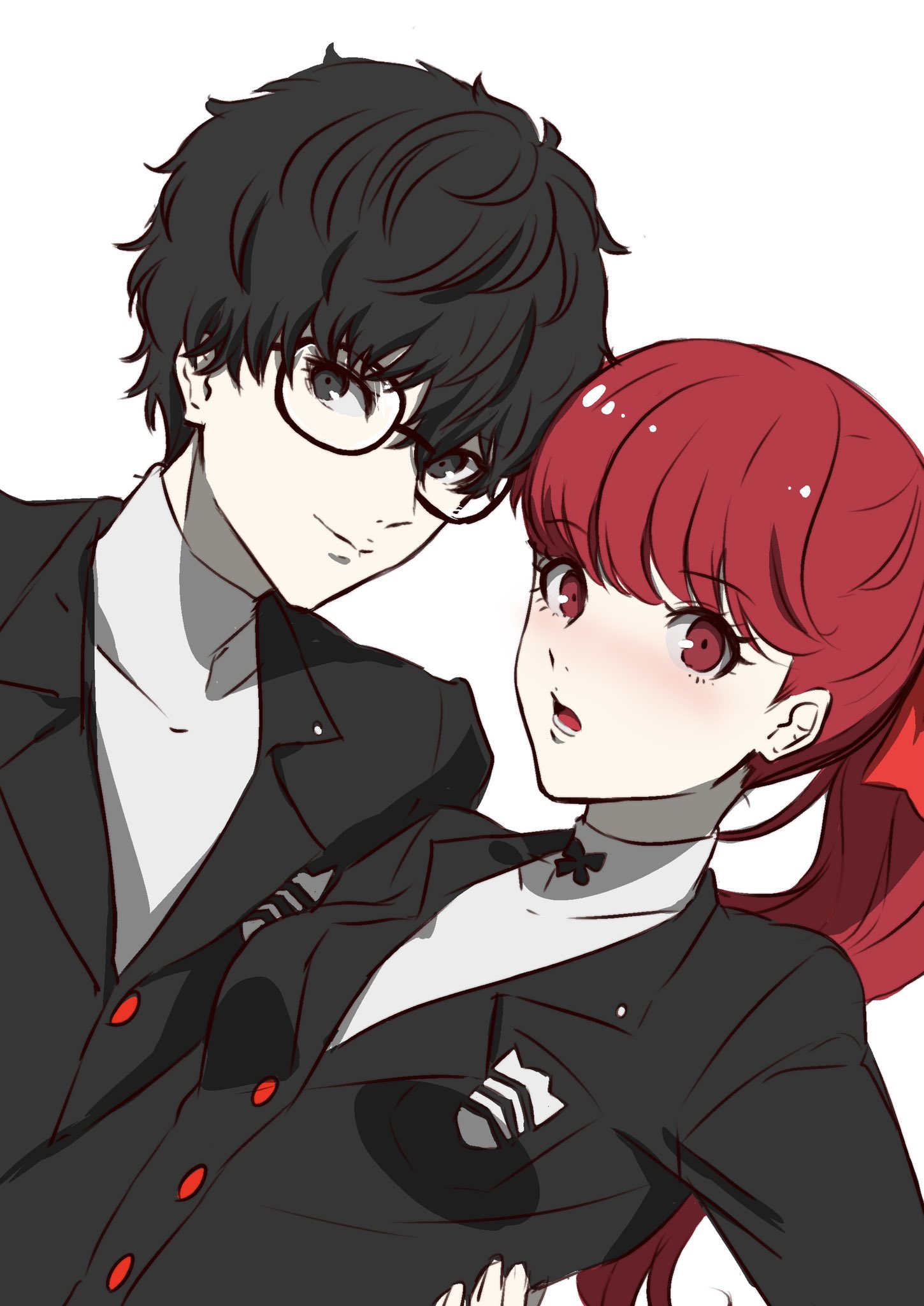 Safebooru - 1boy 1girl amamiya ren black-framed eyewear black eyes black hair black jacket blush ...
