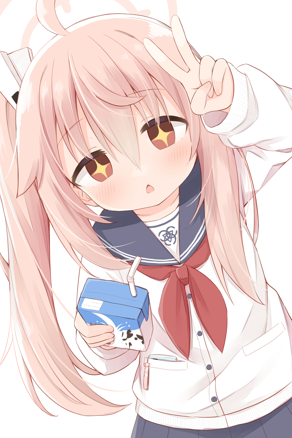 Safebooru - + + ahoge arm up ayanepuna bangs bendy straw black sailor collar black skirt blue ...