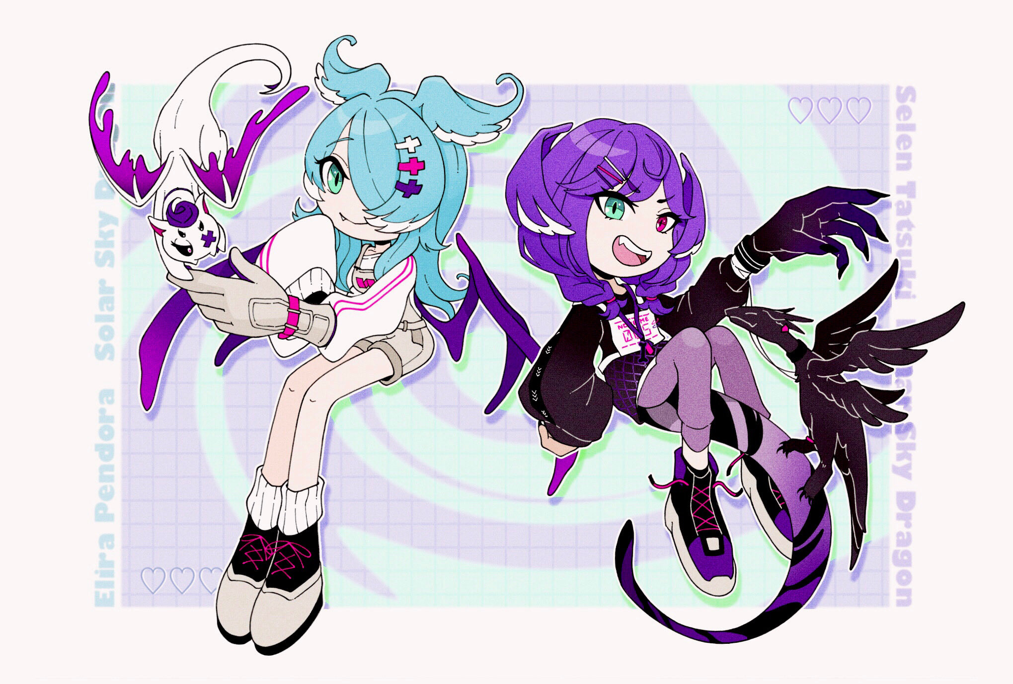 Safebooru - 2girls bangs blue eyes braid character name chibi dragon elira pendora ember (selen ...