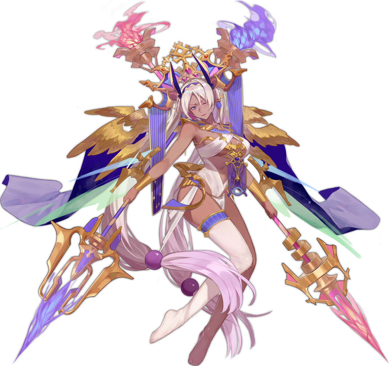 Safebooru - 1girl animal ears ark order bangs beads blue eyes blue fire bracelet breasts dark ...