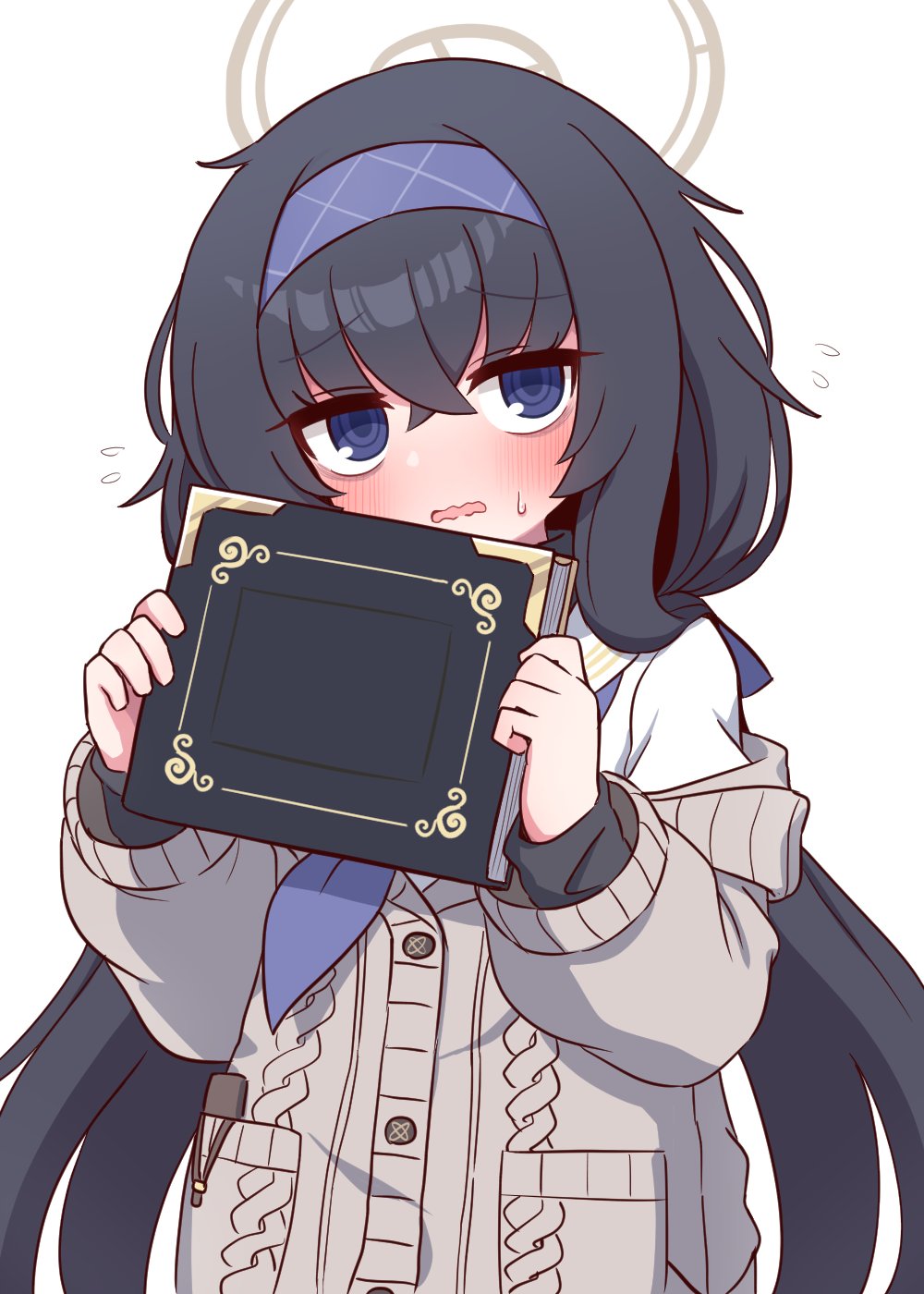 Safebooru - 1girl black hair blue archive blue eyes blue hairband blue neckerchief blush book ...