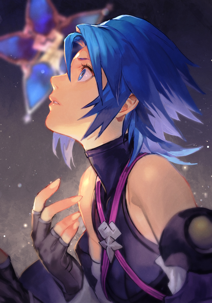Safebooru - 1girl aqua (kingdom hearts) bangs bare shoulders blue eyes blue hair detached ...