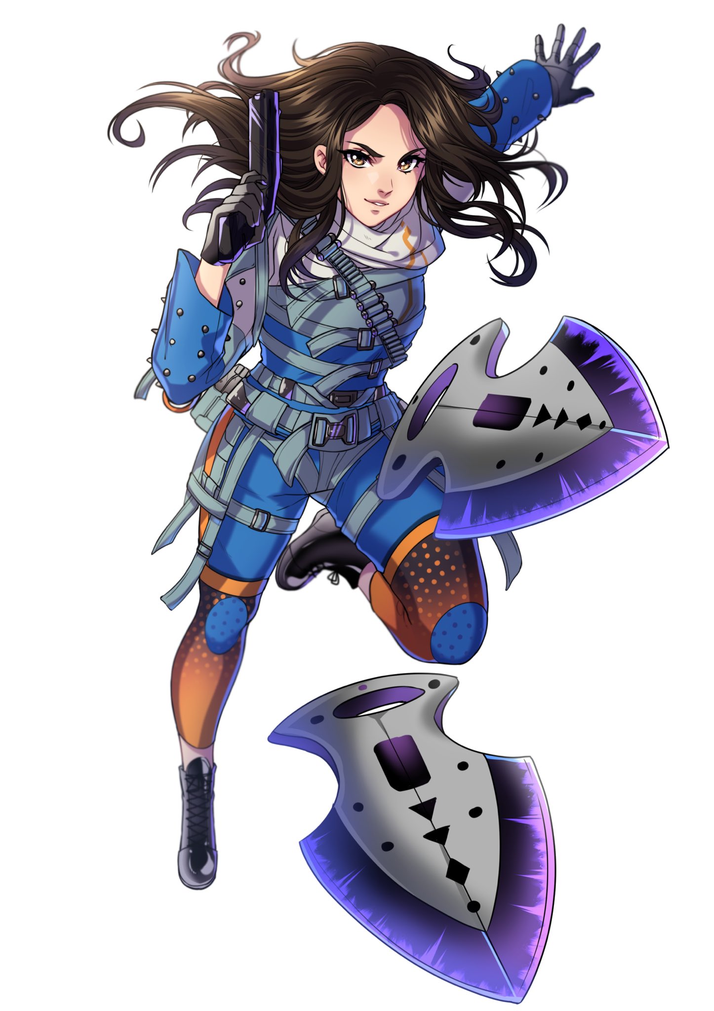 Safebooru - 1girl apex legends bangs black footwear black gloves black hair blue bodysuit ...