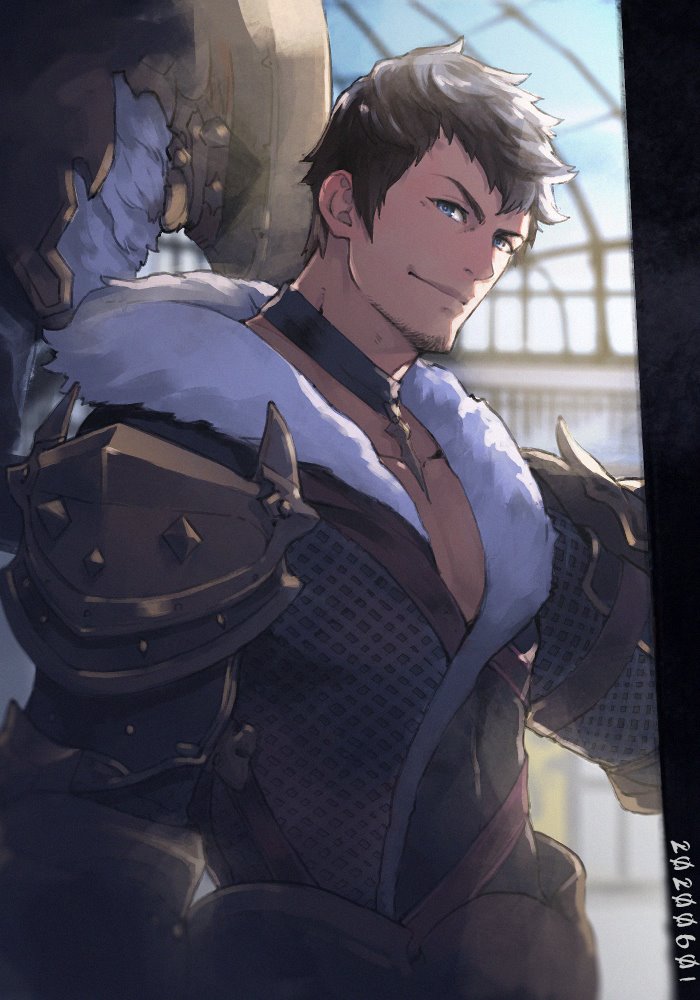 Safebooru - 1boy ardbert (ff14) armor beard blue eyes brown hair facial hair final fantasy final ...