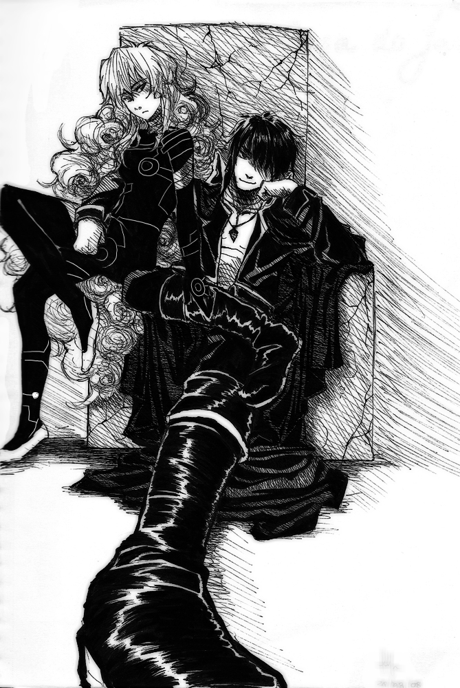 Safebooru - bandage bandages chair couple crossed legs foreshortening ...