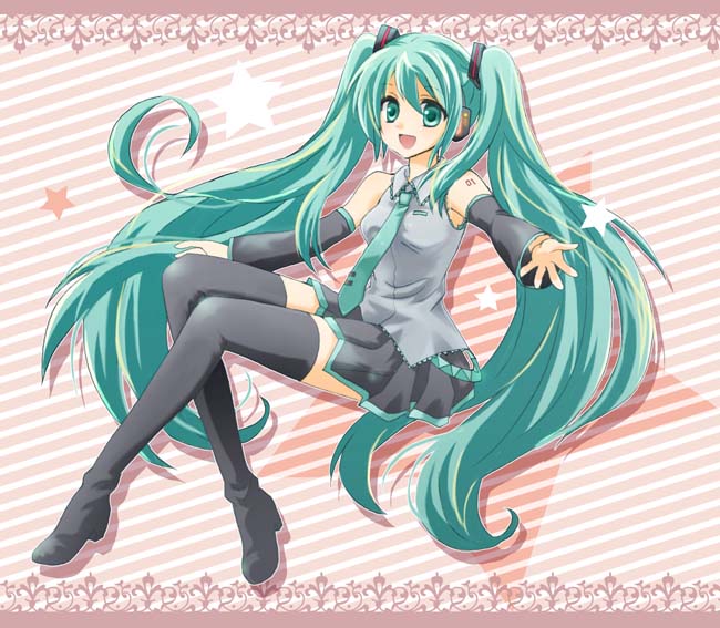 Safebooru - aqua eyes aqua hair boots detached sleeves hatsune miku houjou rui legs long hair ...