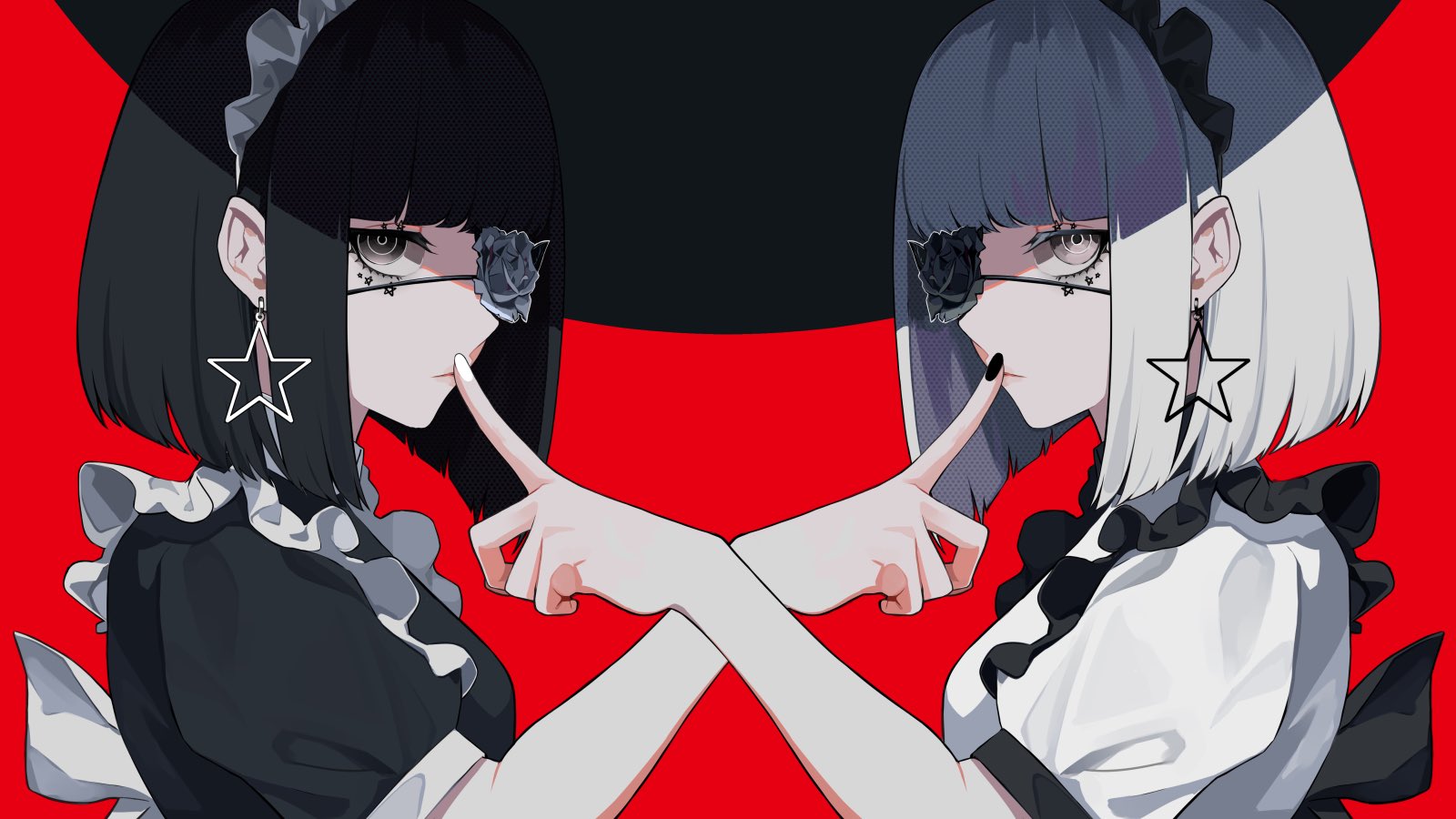 Safebooru - 2girls bangs black eyes black hair black nails commentary ...