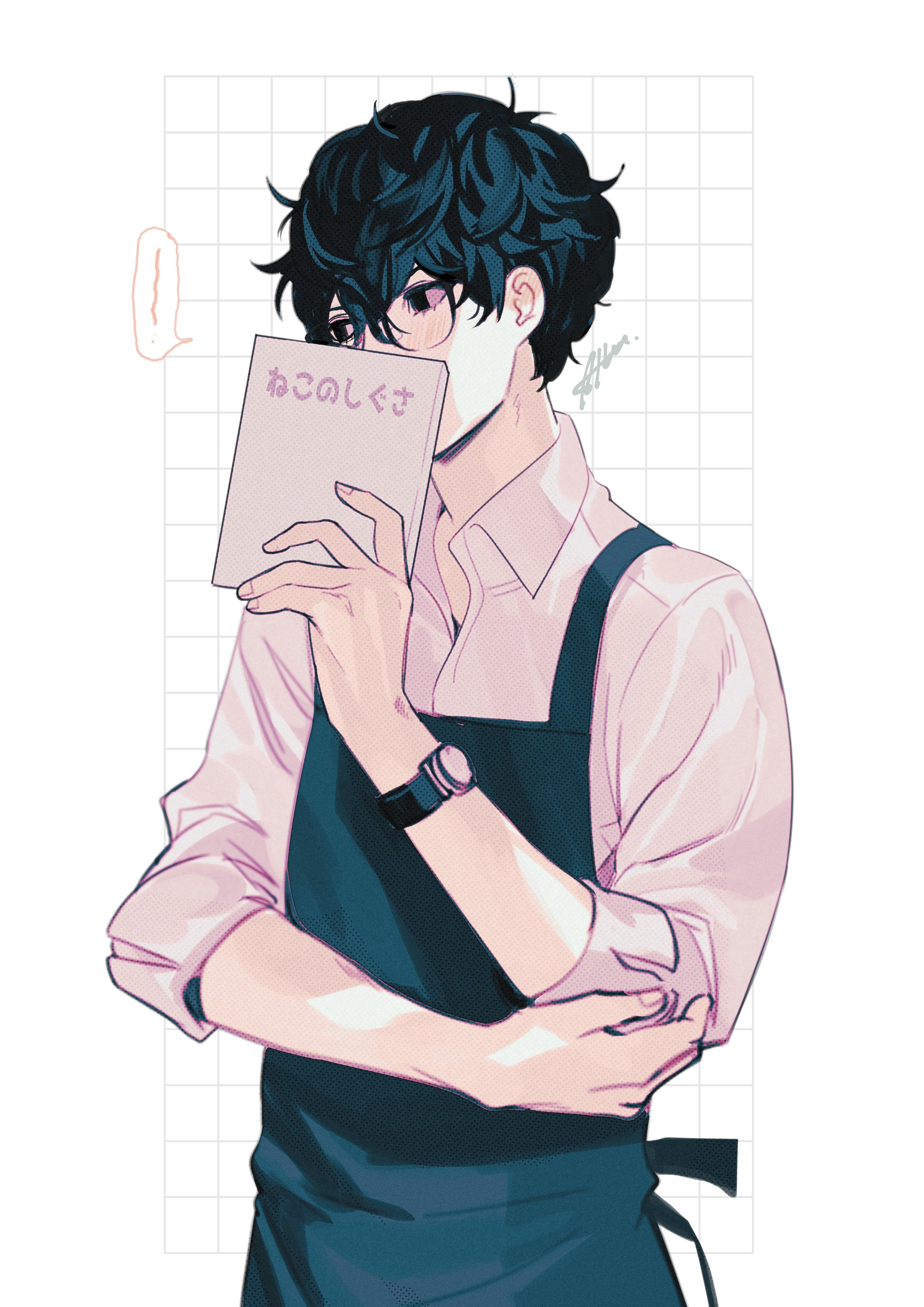 Safebooru - 1boy absurdres amamiya ren apron bangs black-framed eyewear black eyes black hair ...