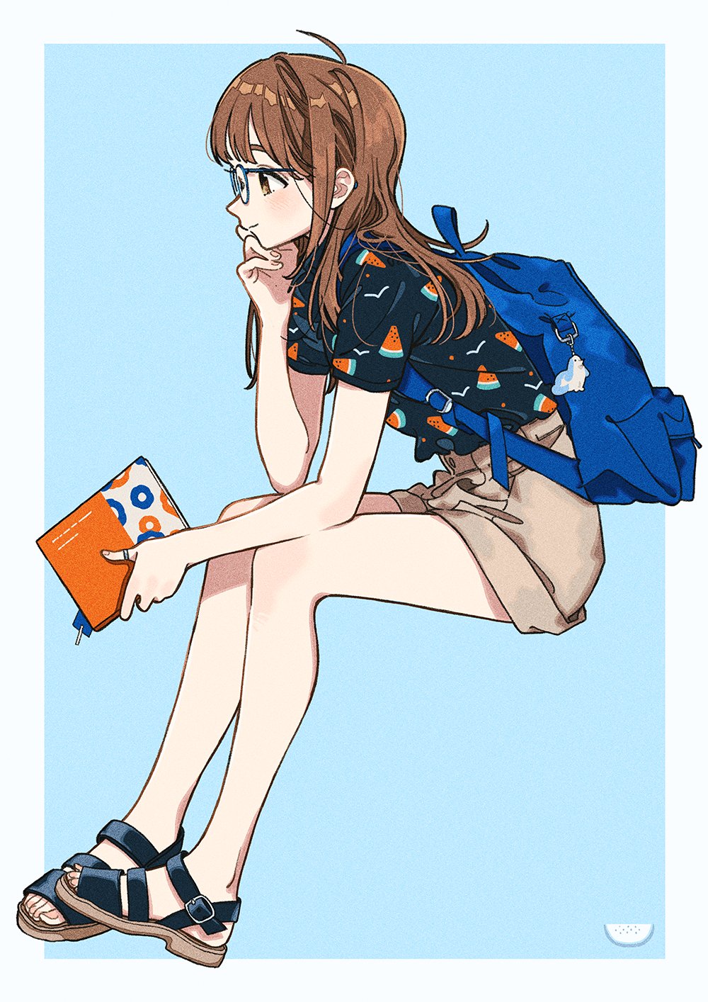 Safebooru 1girl Backpack Bag Bangs Book Brown Hair Commentary Request 8120
