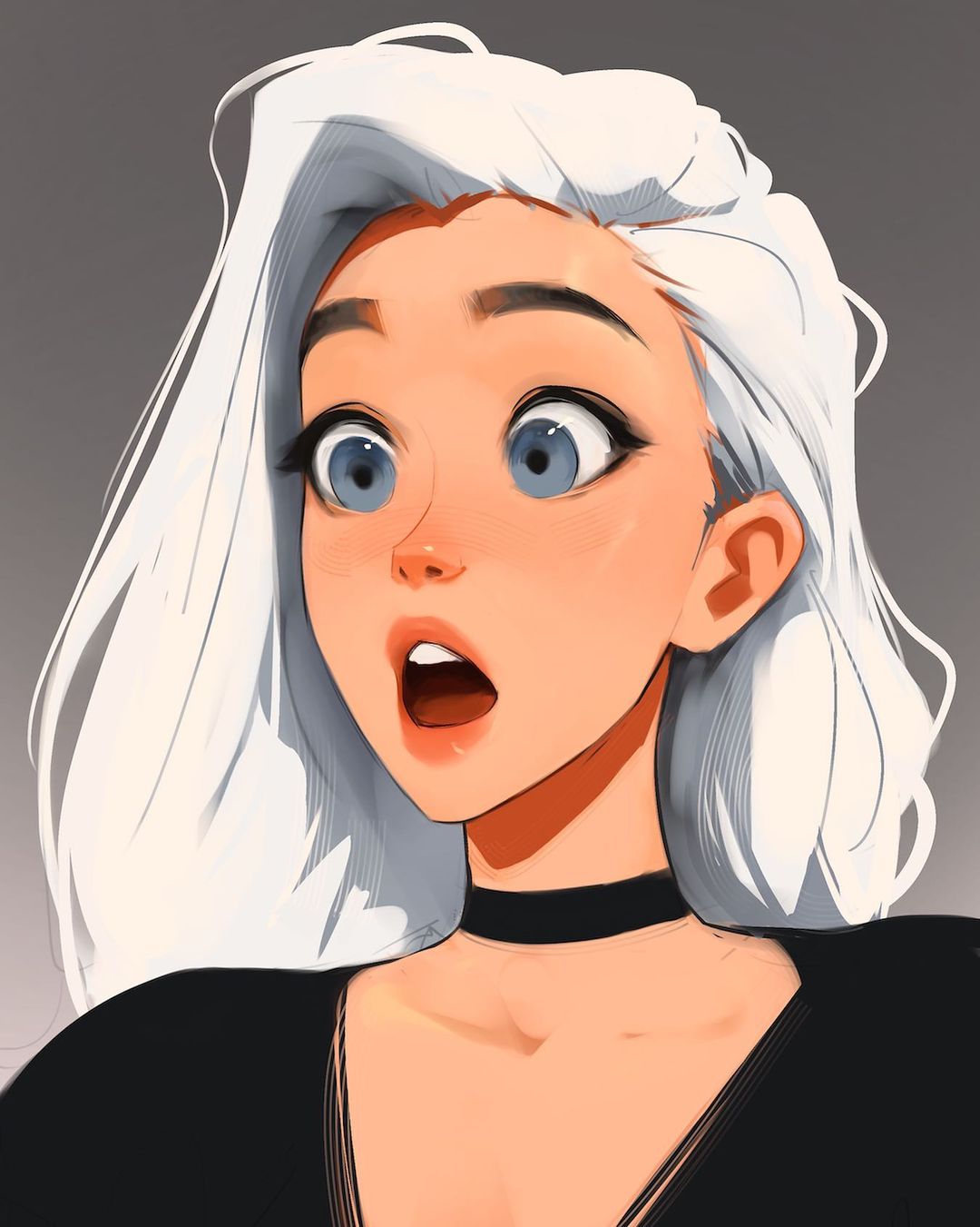 Safebooru - 1girl black choker blue eyes choker collarbone grey background highres long hair ...