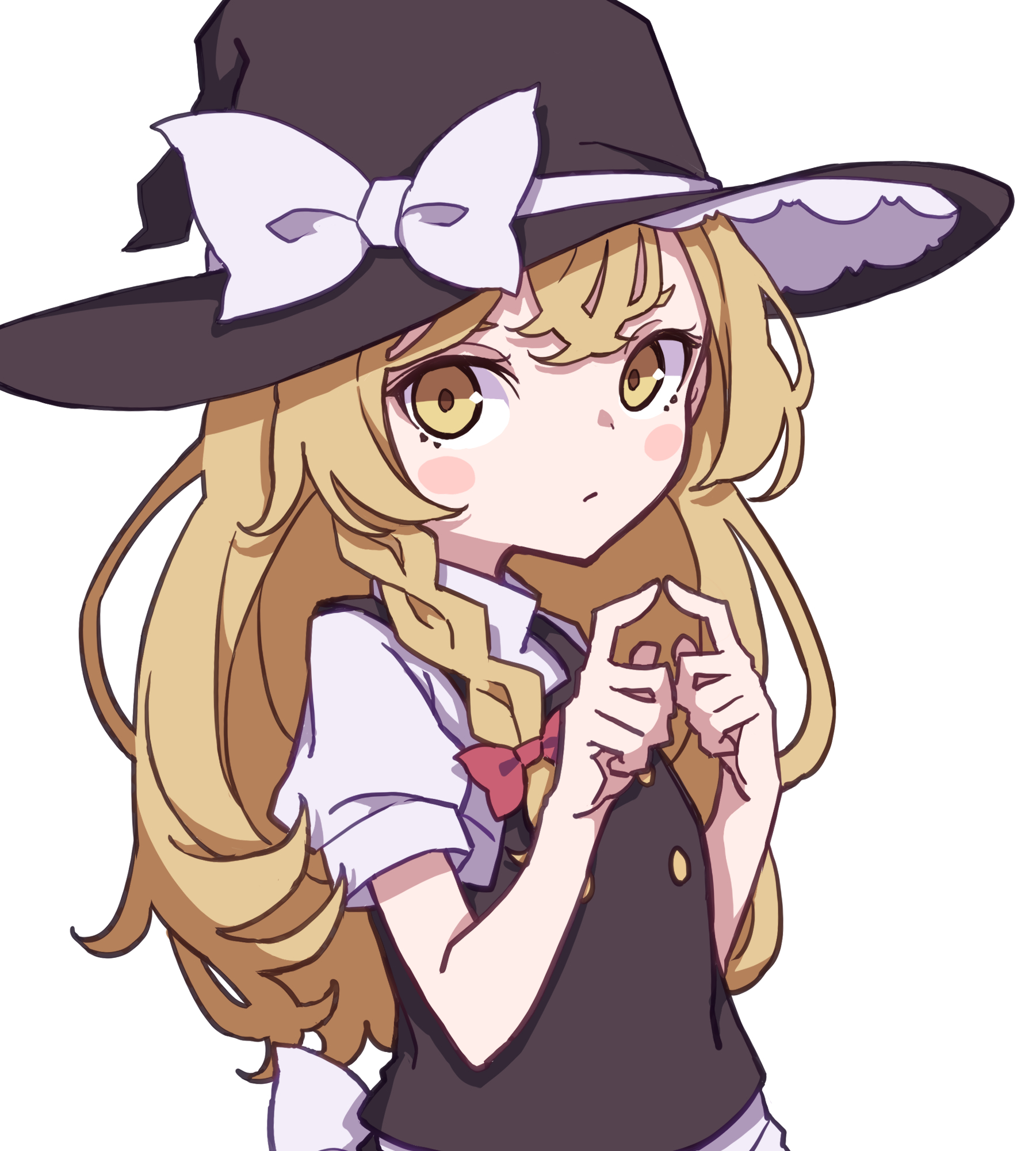 Safebooru - 1girl apron black dress blonde hair bow braid buttons dress eyebrows behind hair hat ...