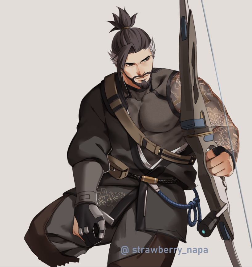 Safebooru - 1boy beard black hair bow (weapon) brown hair commentary ...