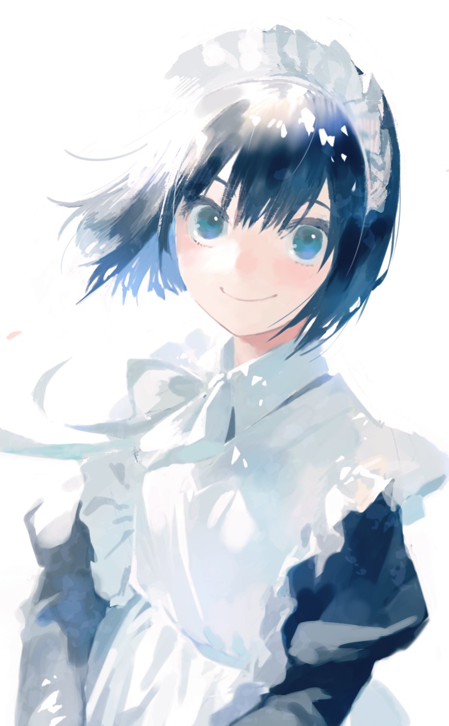 Safebooru - 1girl apron bangs black dress black hair blue eyes commentary request dress hair ...