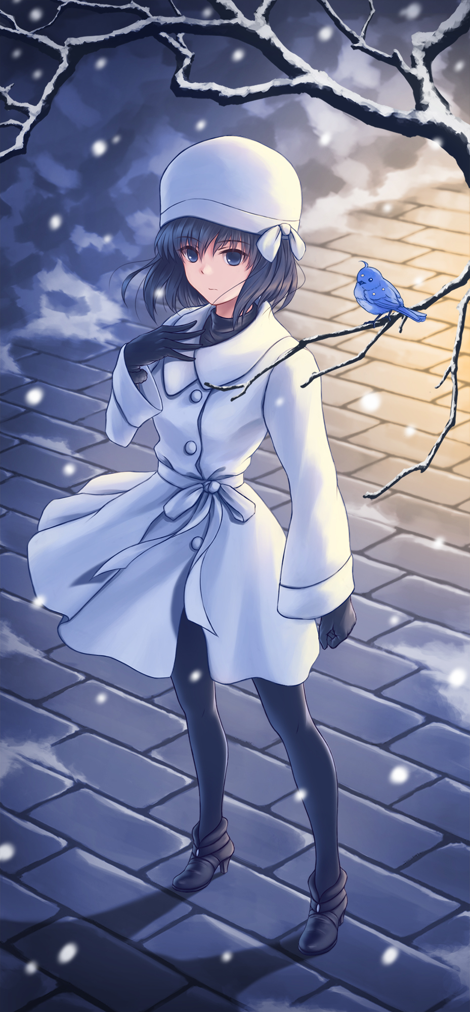 Safebooru - 1girl alternate costume animal bangs bird black eyes black footwear black gloves ...