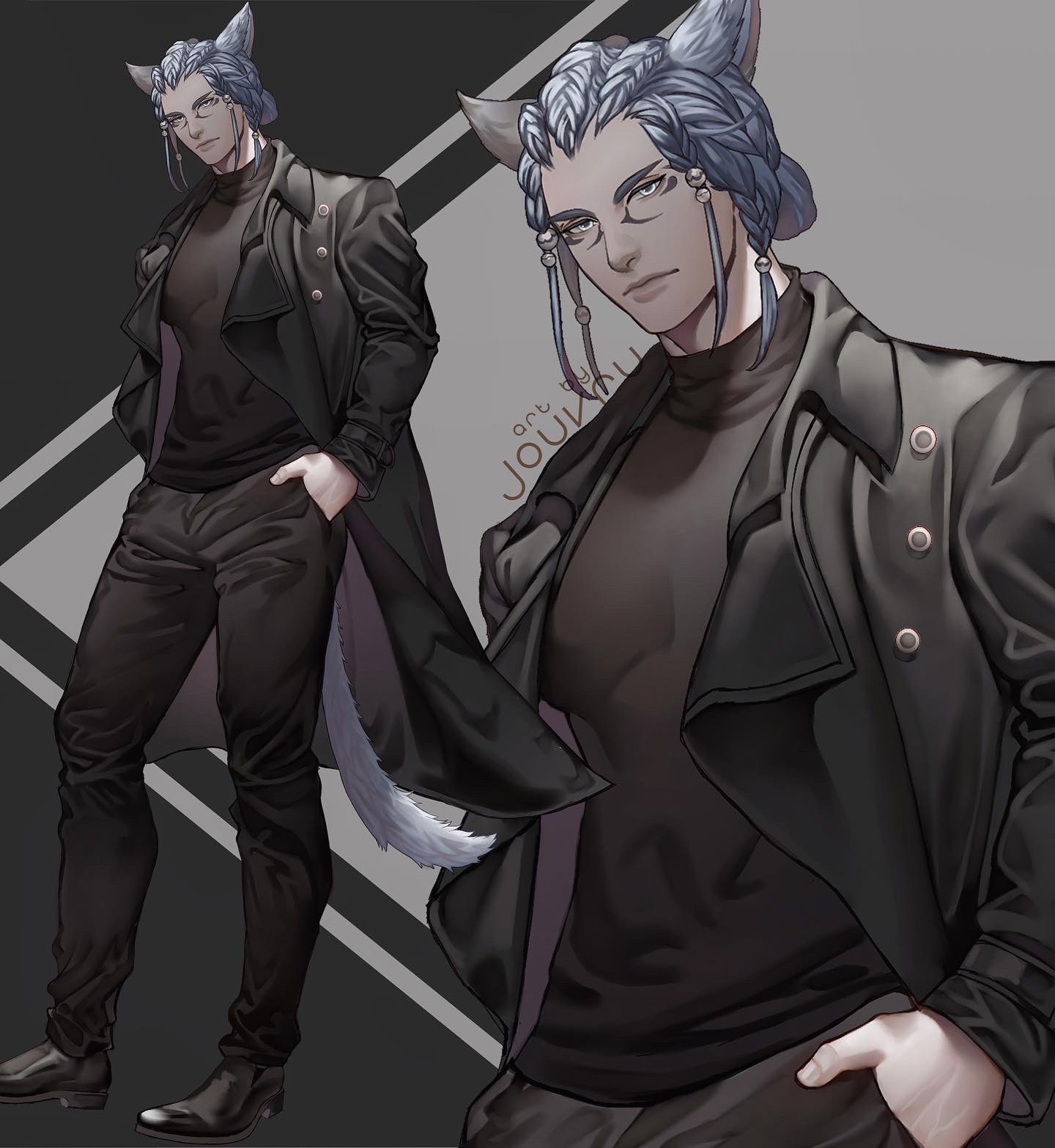 Safebooru - 1boy animal ears artist name cat boy collared shirt ...