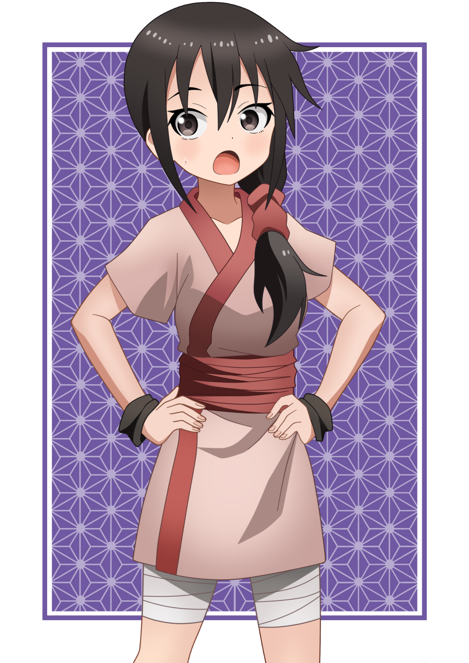 Safebooru - 1girl armband bandaged leg bandages black hair fingernails ...