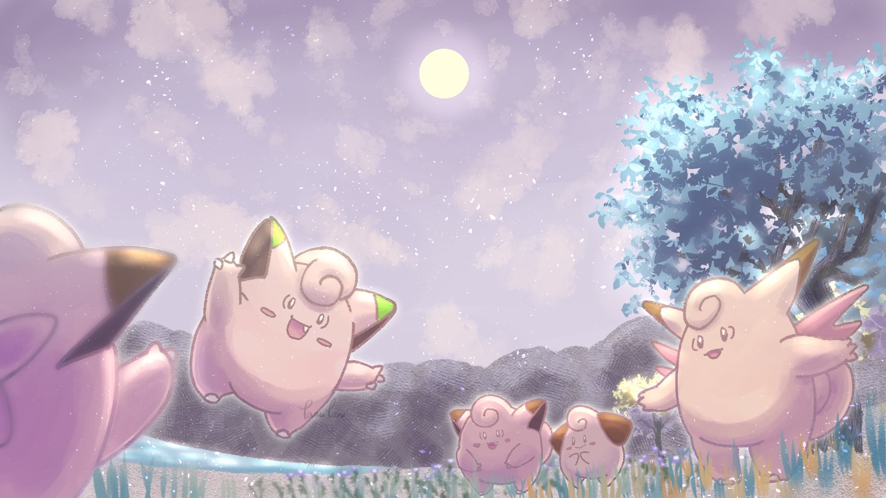 Safebooru - black eyes blush stickers clefable clefairy cleffa clouds ...