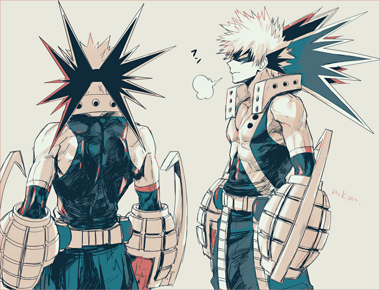 Safebooru - 1boy abs back bakugou katsuki beige background blonde hair ...