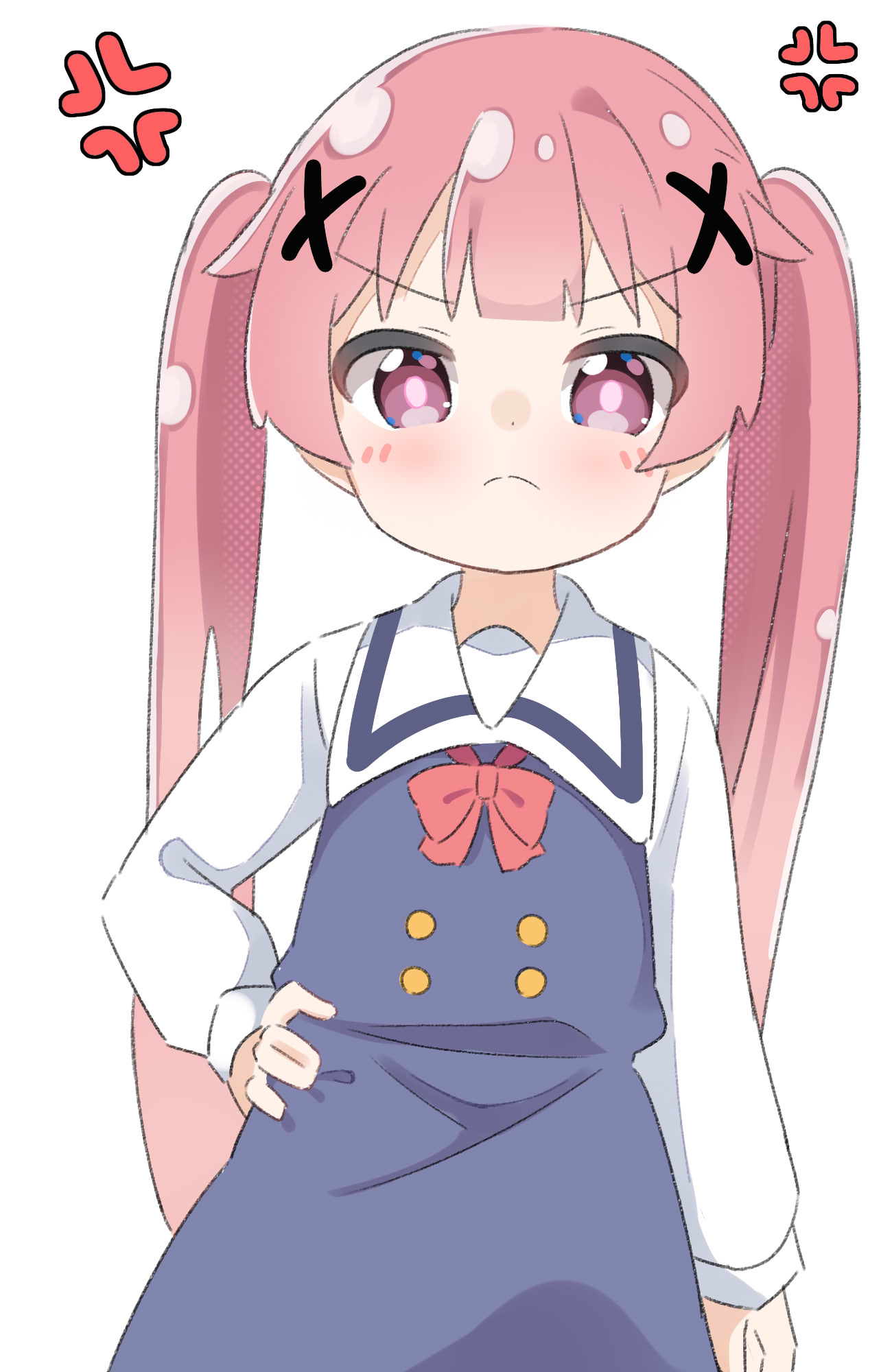 Safebooru - >:( 1girl anger vein blue dress blush bow closed mouth ...