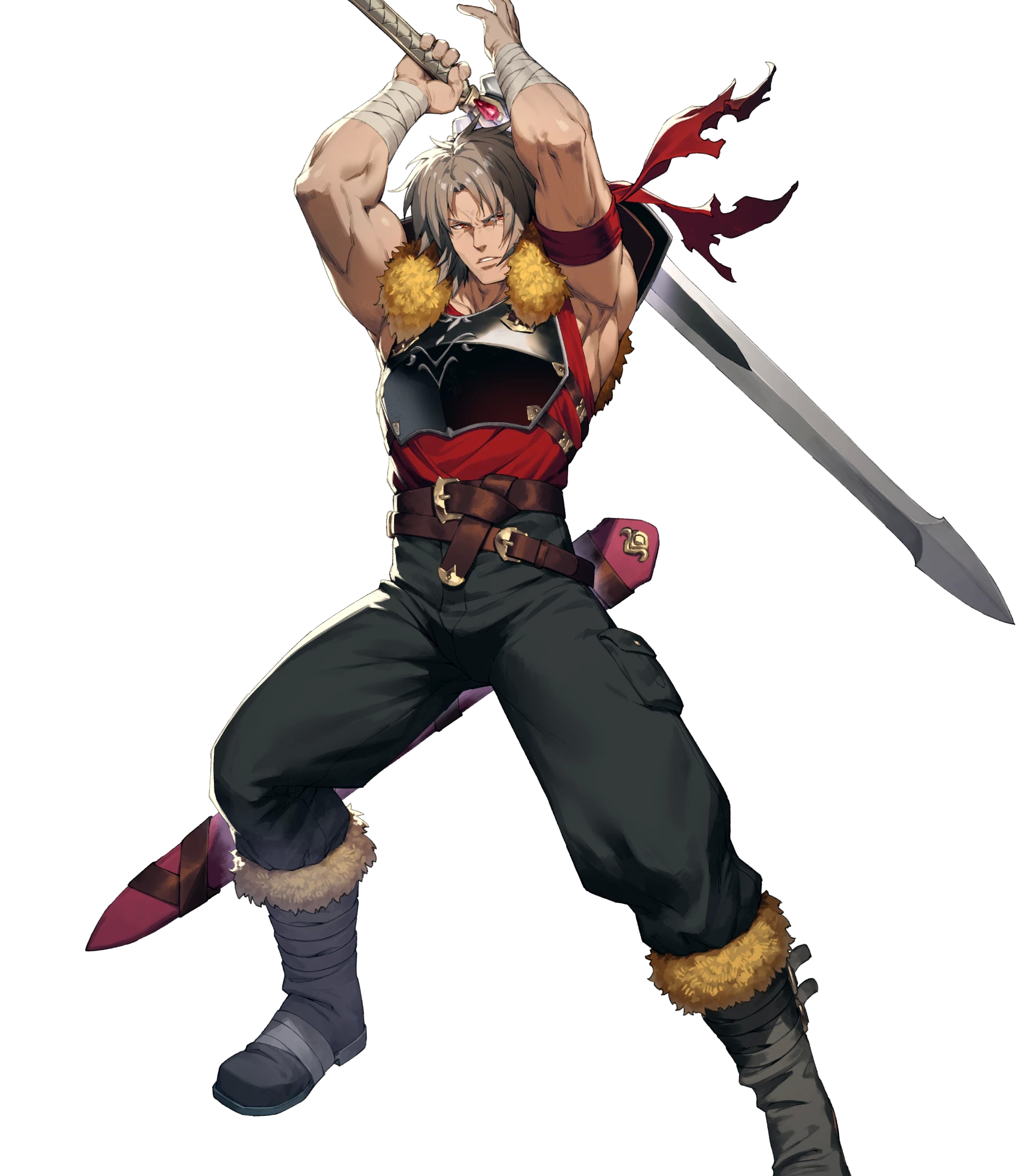 Safebooru - 1boy arm up armor bandages black footwear black pants boots ...