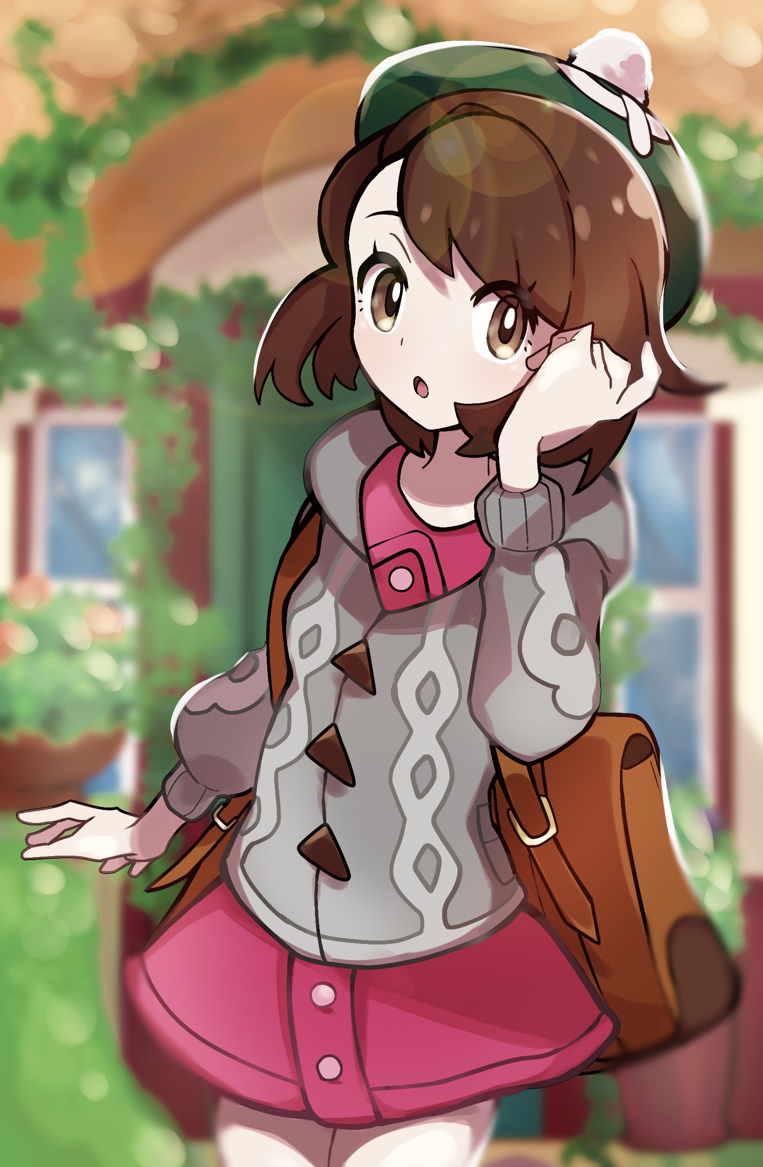 Safebooru - 1girl :o backpack bag blurry bob cut brown bag brown eyes ...