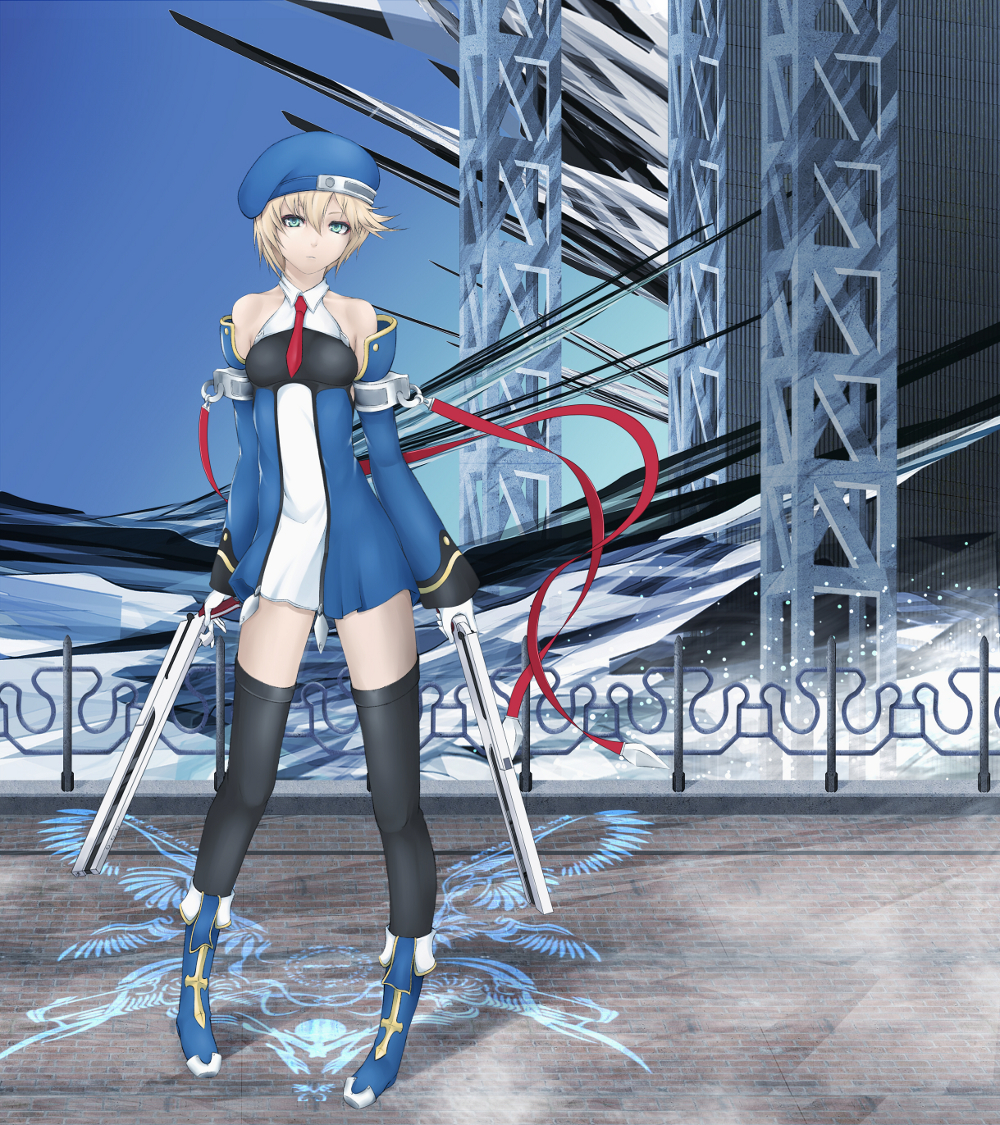 Safebooru - bare shoulders beret blazblue blonde hair blue eyes detached sleeves female gloves ...