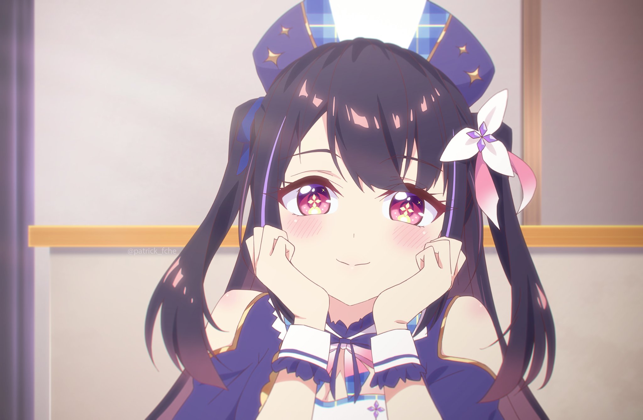 Safebooru - 1girl black hair clothing cutout colored inner hair flower frilled cuffs hair flower ...