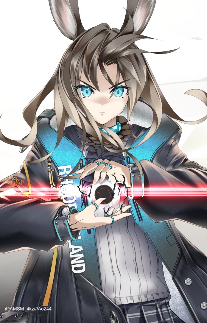 Safebooru - 1girl alternate hairstyle amiya (arknights) animal ears arknights ascot black jacket ...