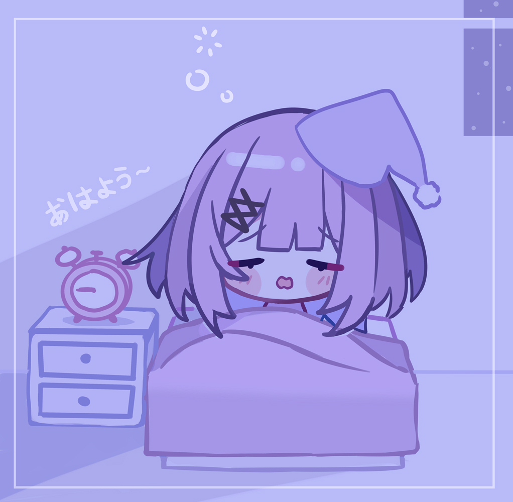 Safebooru - 1girl alarm clock bangs bed blush stickers chibi clock ...